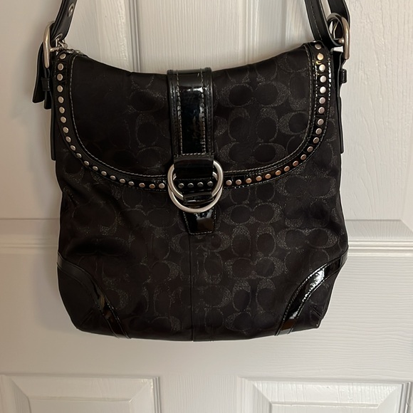 Coach | Bags | Coach Signature Glam Black Lurex Studded Flap Messenger ...